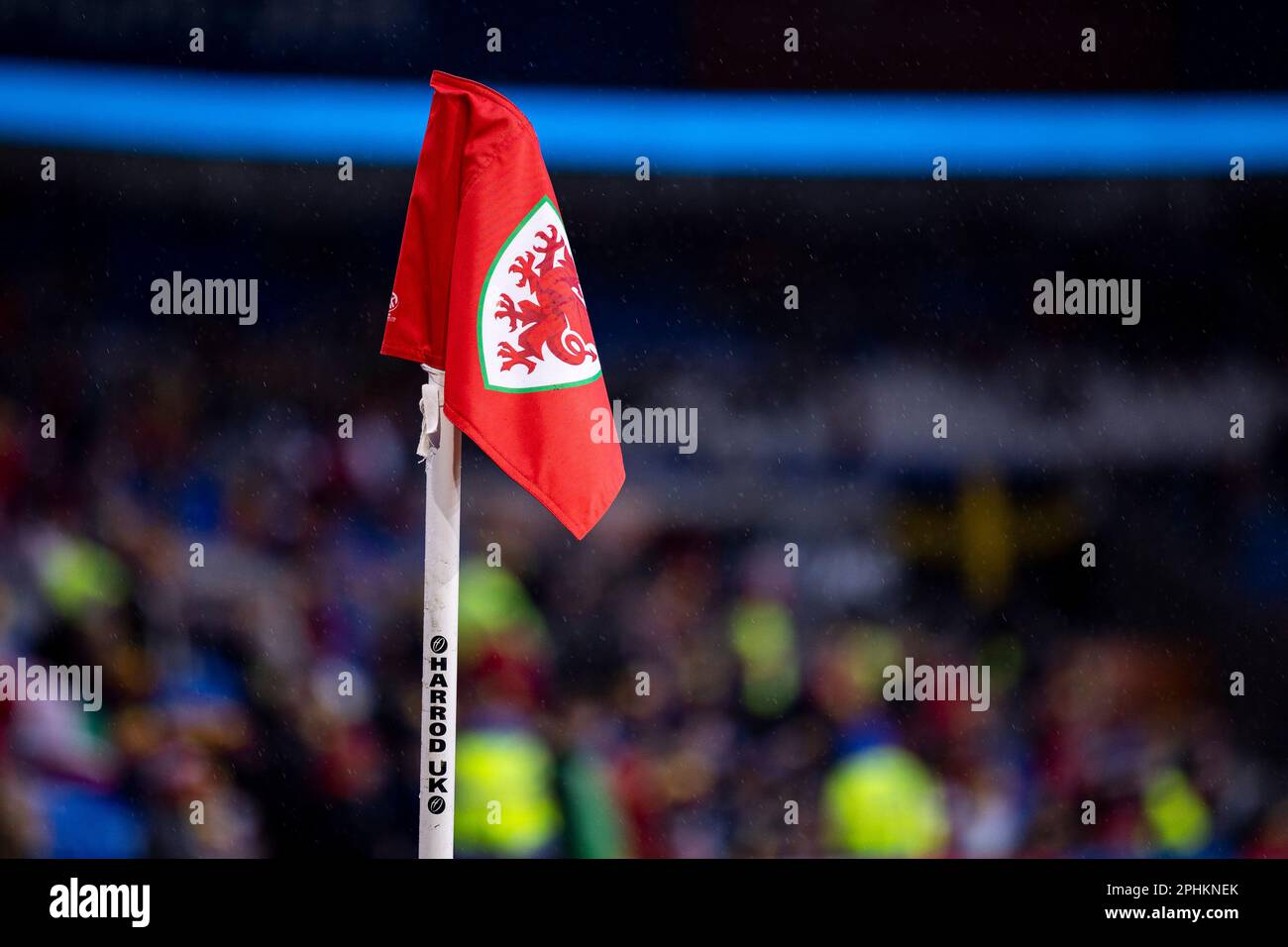 Cardiff, UK. 28/03/2023. Welsh corner flag during the warm up. Wales v ...