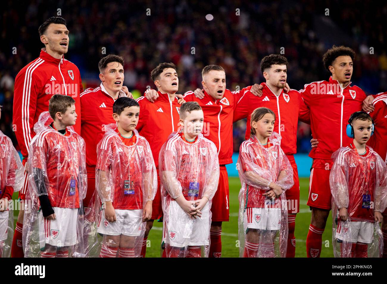 Cardiff, UK. 28/03/2023. Kieffer Moore, Harry Wilson, Dan James, Joe ...
