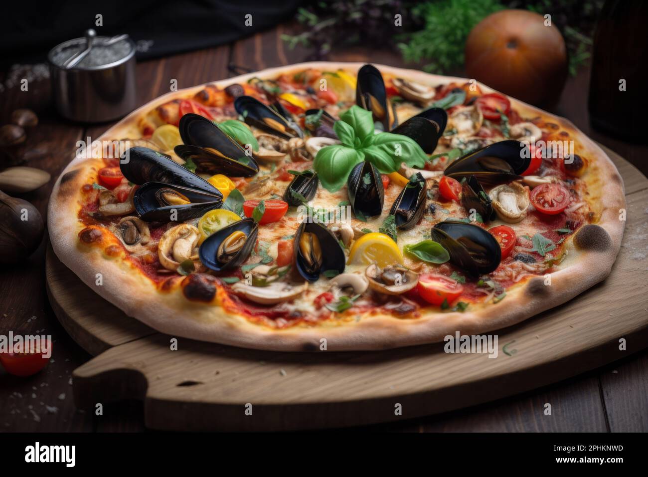 Italian all types of pizza collection on wooden background Stock Photo ...