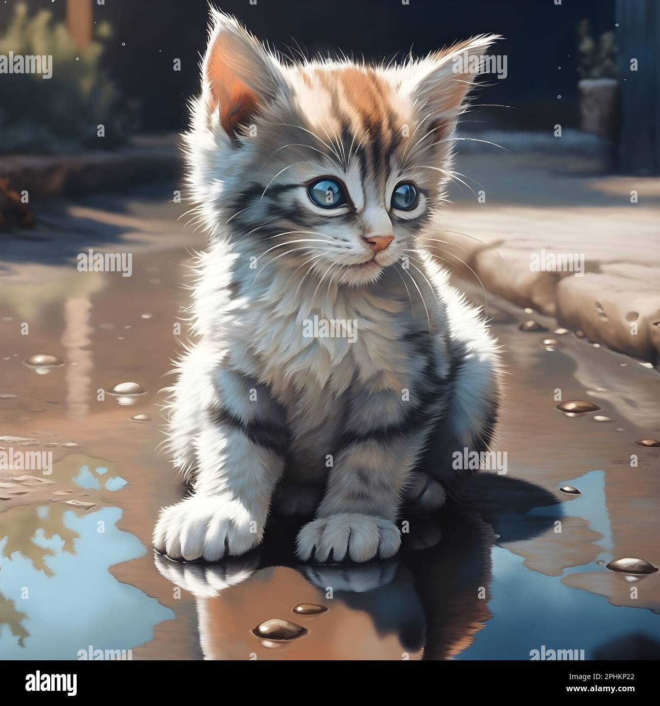 A Cute Kitten in a Puddle with blue Eyes and fluffy Fur Stock Photo - Alamy