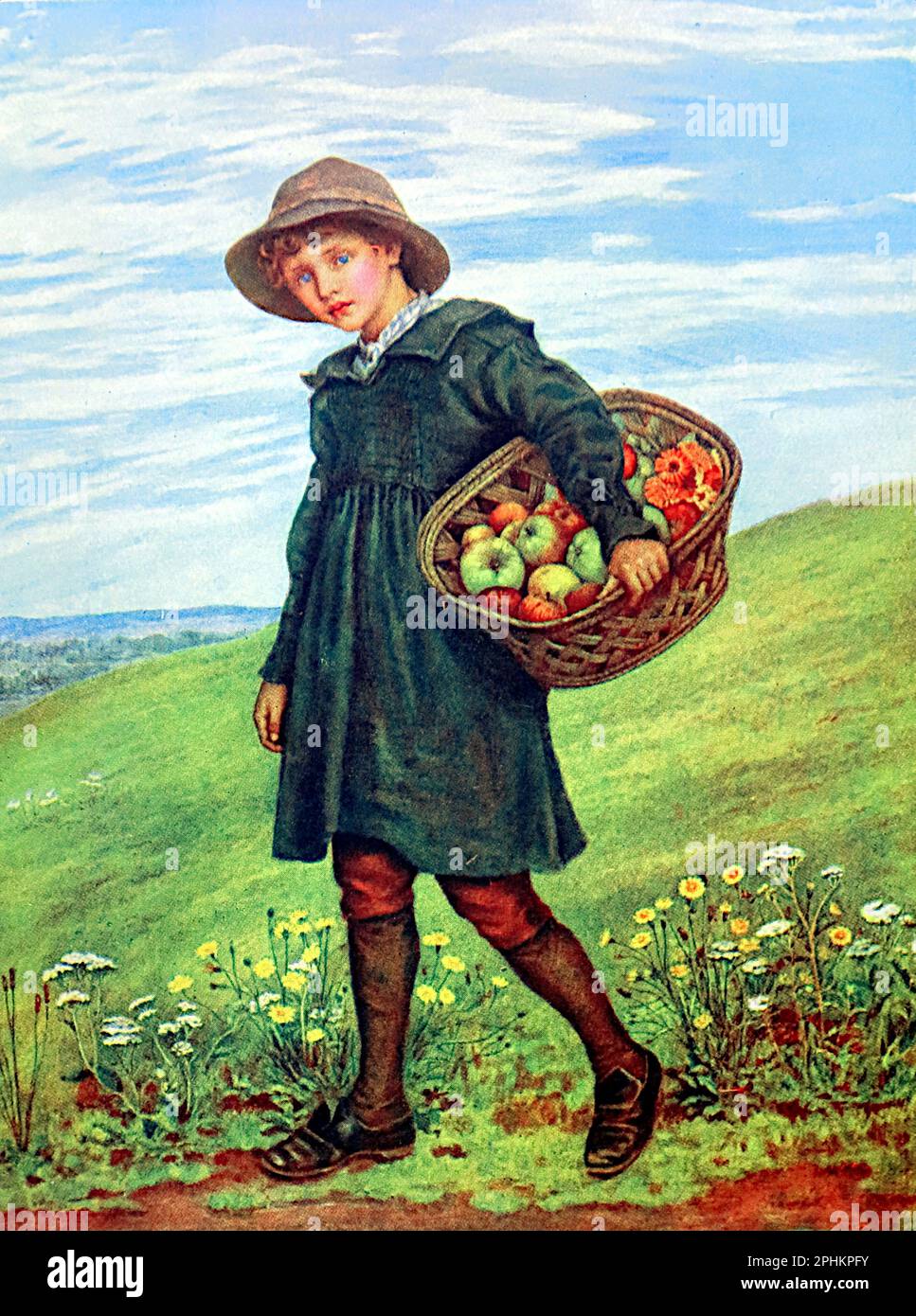 Off to the Village, shows a girl, basket, apples, from the book Kate ...