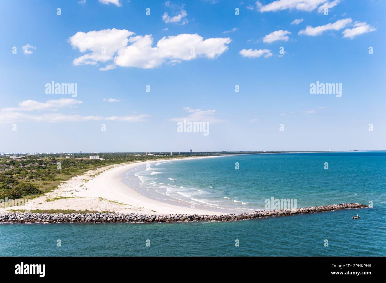 A scenic beach landscape featuring a sandy shoreline in Cape Canaveral ...