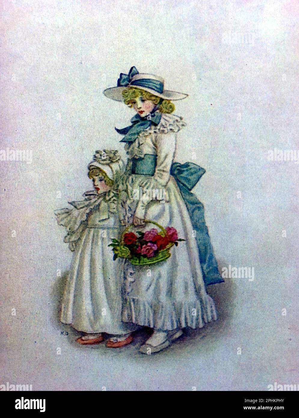 Sister, a colour illustration of two girls from the book Kate Greenaway ...