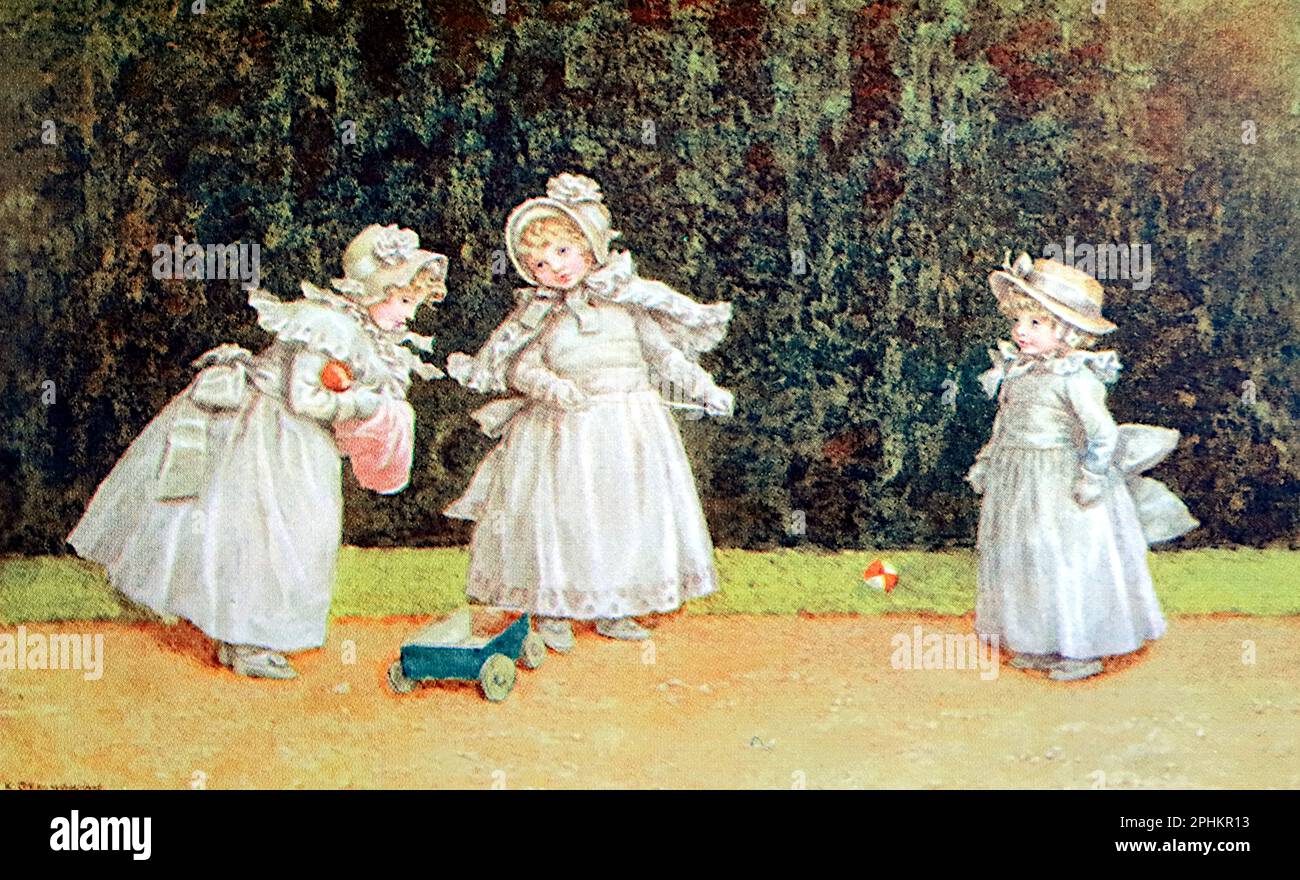 The Little Go-Cart, three girls playing, from the book Kate Greenaway ...