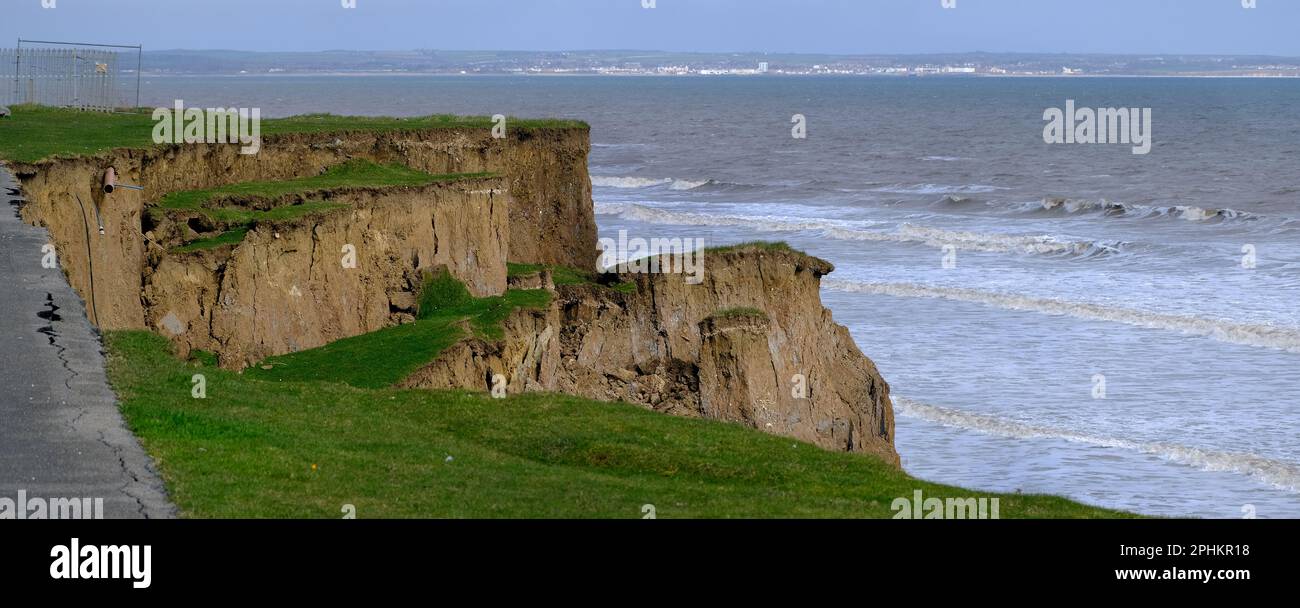 Coastal erosion of soft clay cliffs on the east coast of Yorkshire. UK ...