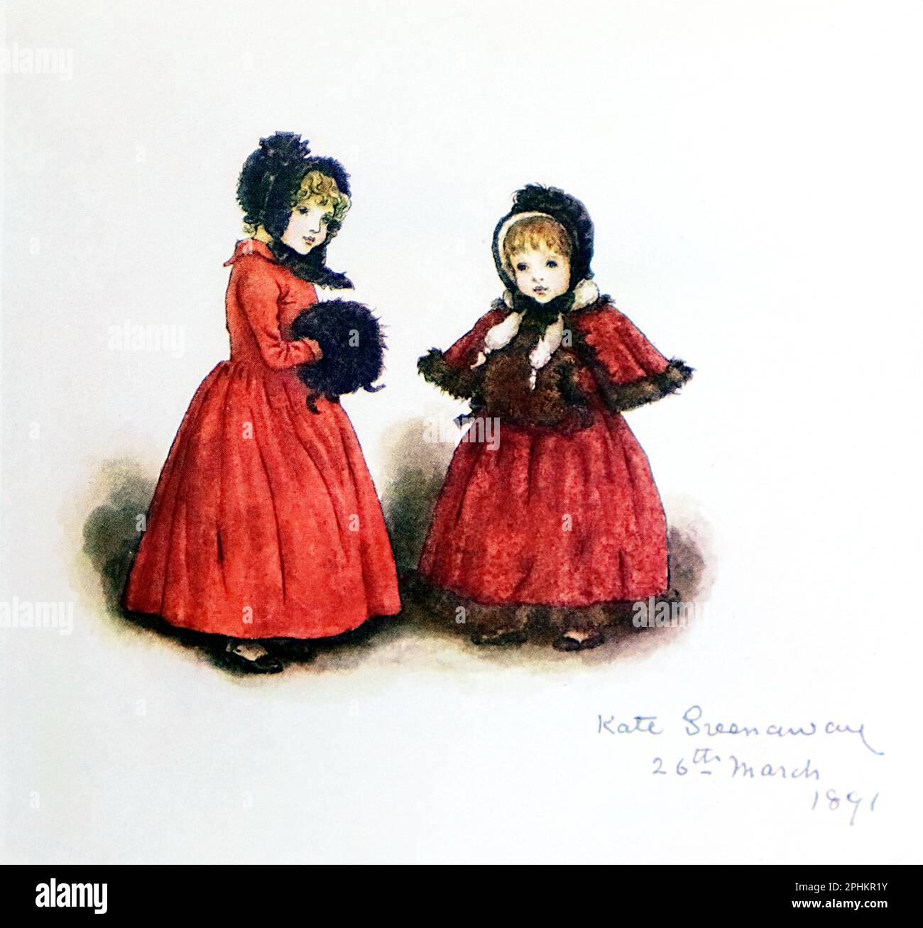 Out for a Walk, illustration, two girls, from the book Kate Greenaway ...
