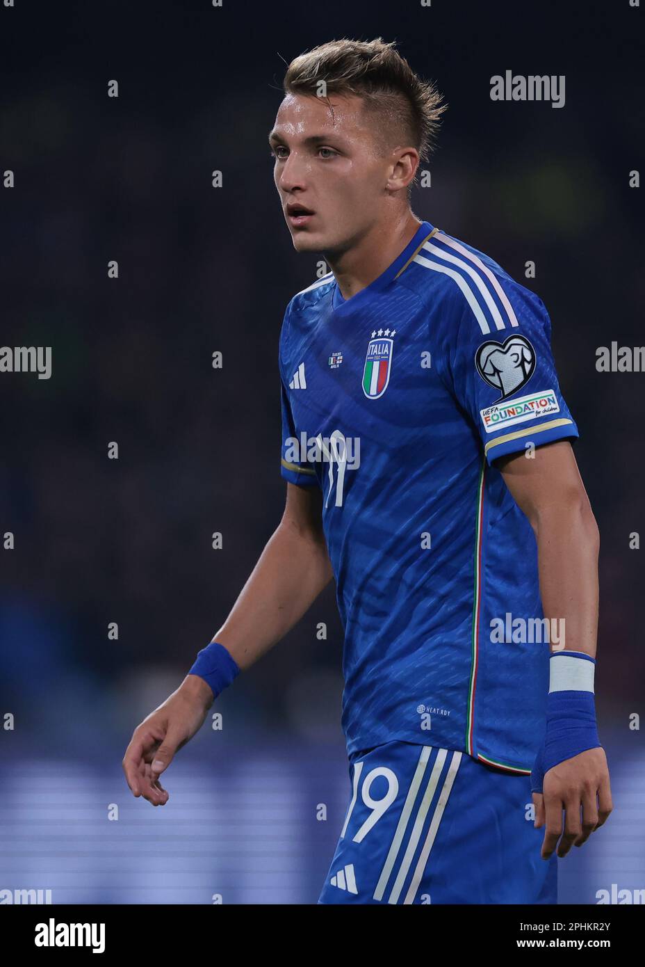 Naples, Italy, 23rd March 2023. Mateo Retegui of Italy looks on during ...