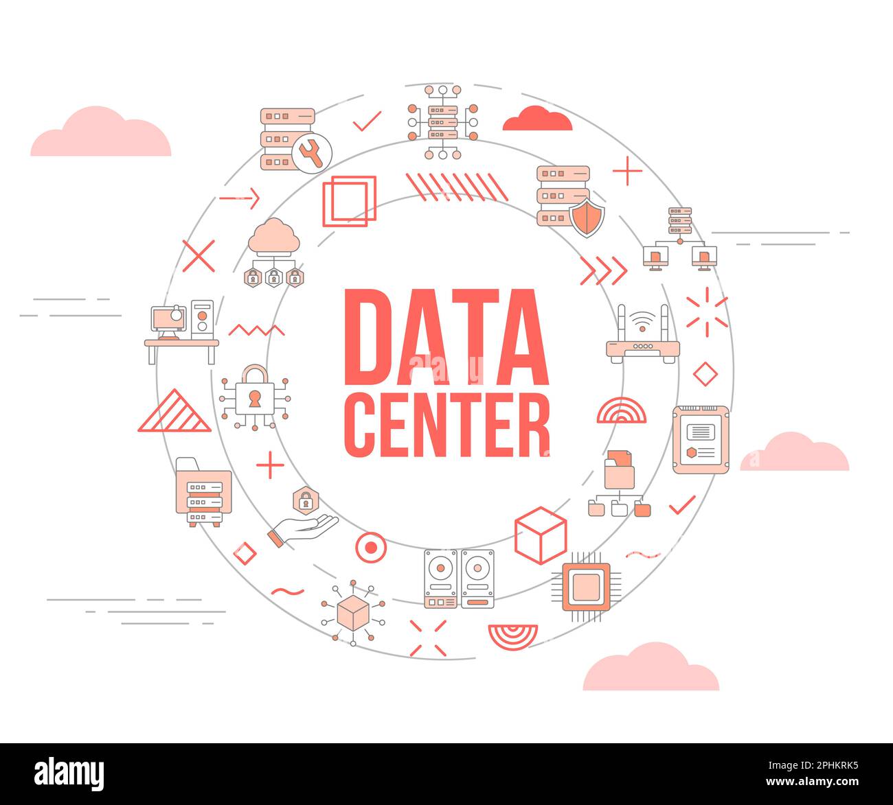 data center concept with icon set template banner and circle round ...