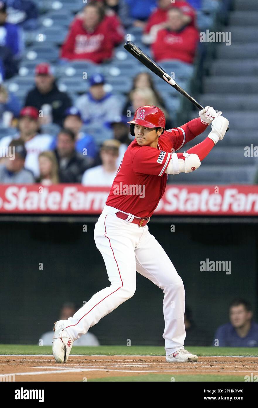 Los Angeles Angels' Shohei Ohtani takes his position in the batter's ...