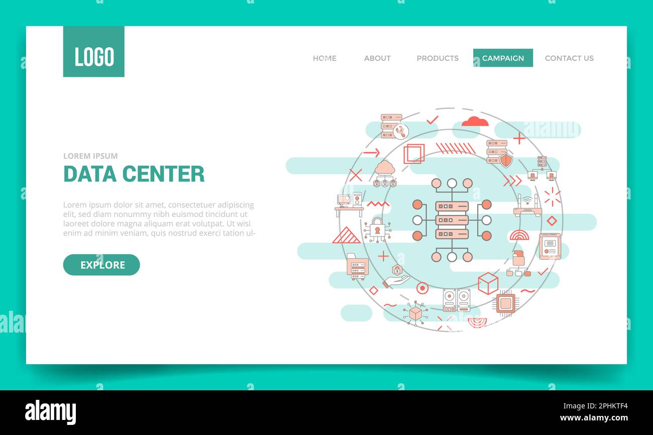 data center concept with circle icon for website template or landing ...
