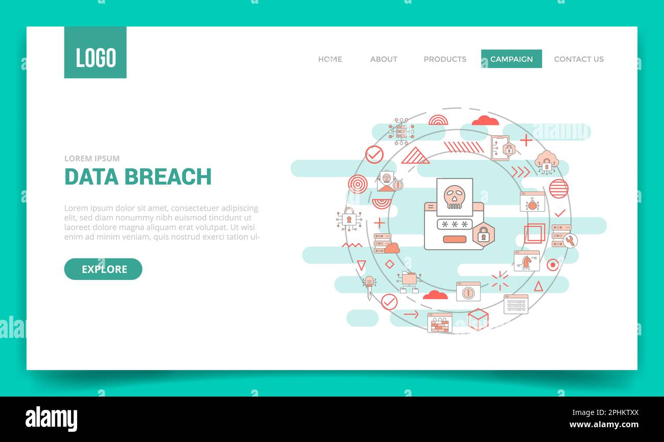 data breach technology concept with circle icon for website template or ...