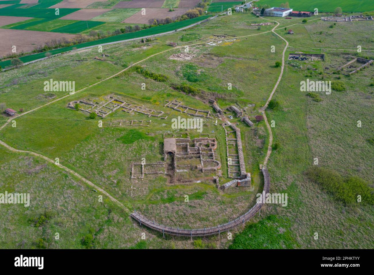 Aerial view of ruins of thracian town Kabile near Yambol, Bulgaria ...