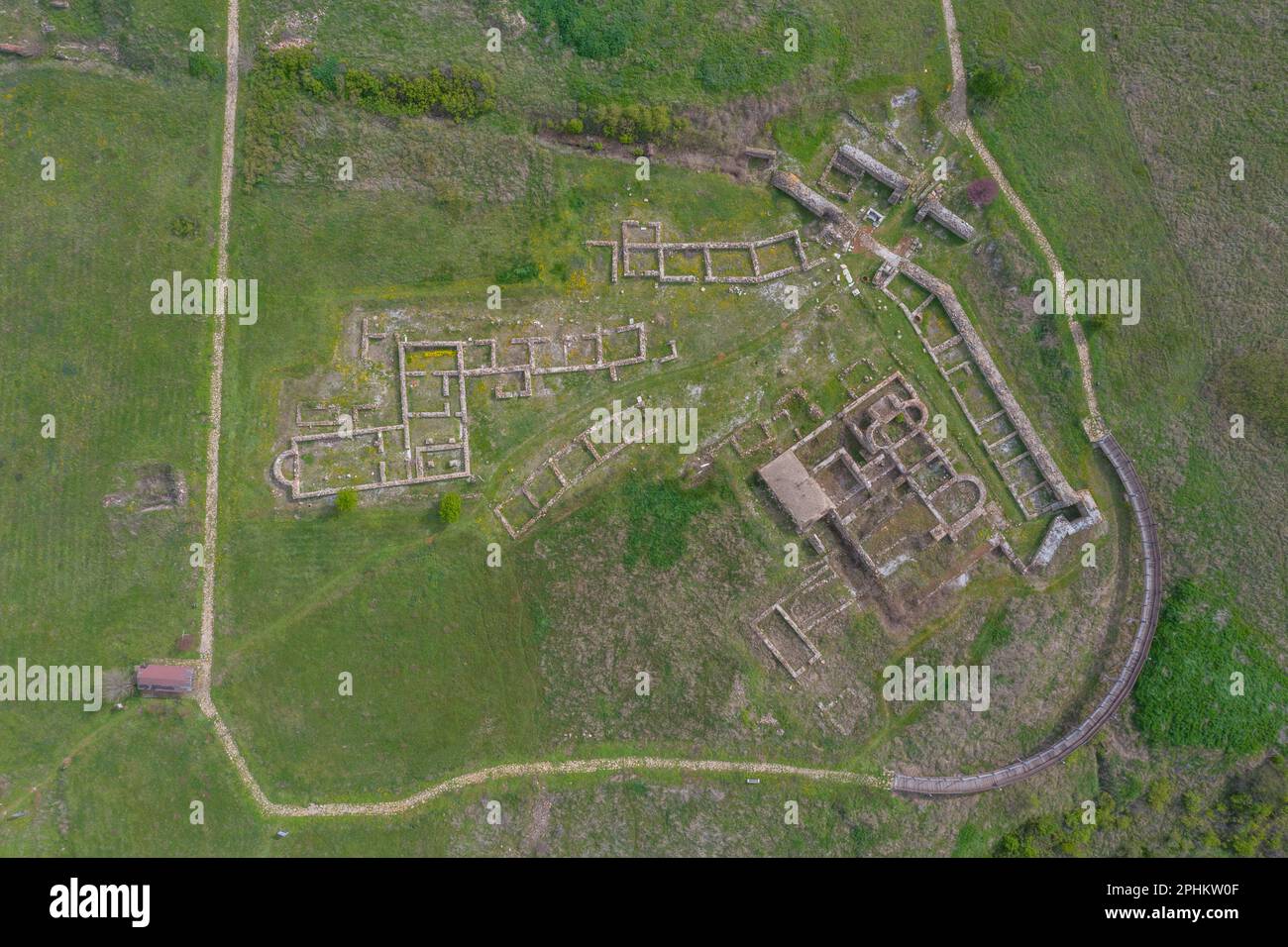 Aerial view of ruins of thracian town Kabile near Yambol, Bulgaria ...