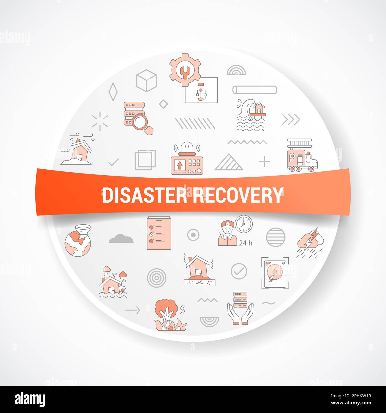 disaster recovery concept with icon concept with round or circle shape ...