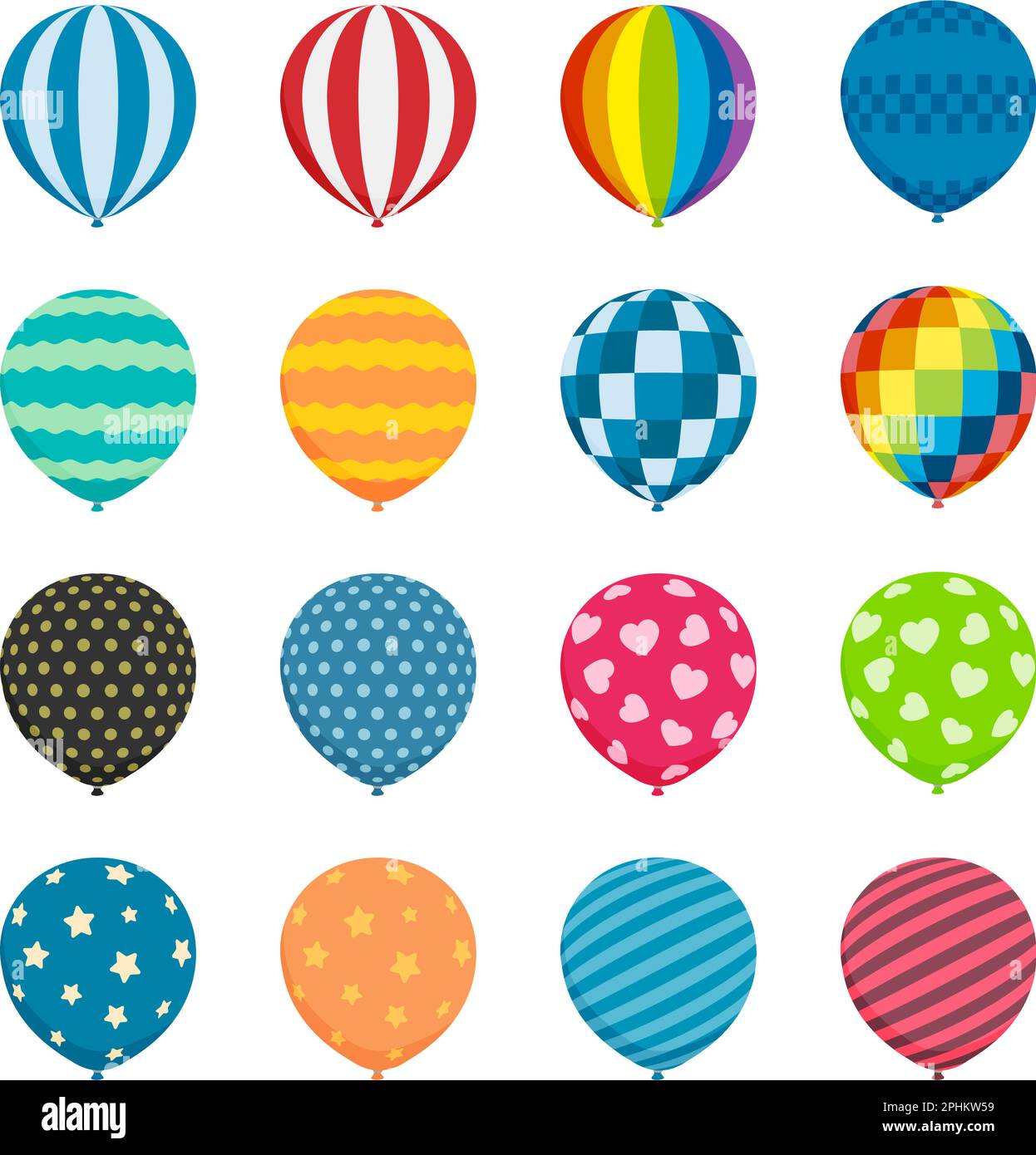 Rubber balloon illustration set of various patterns (flat design Stock ...