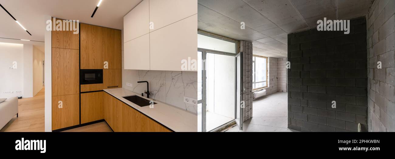 Comparison snapshot of a big beautiful room in a private house before ...