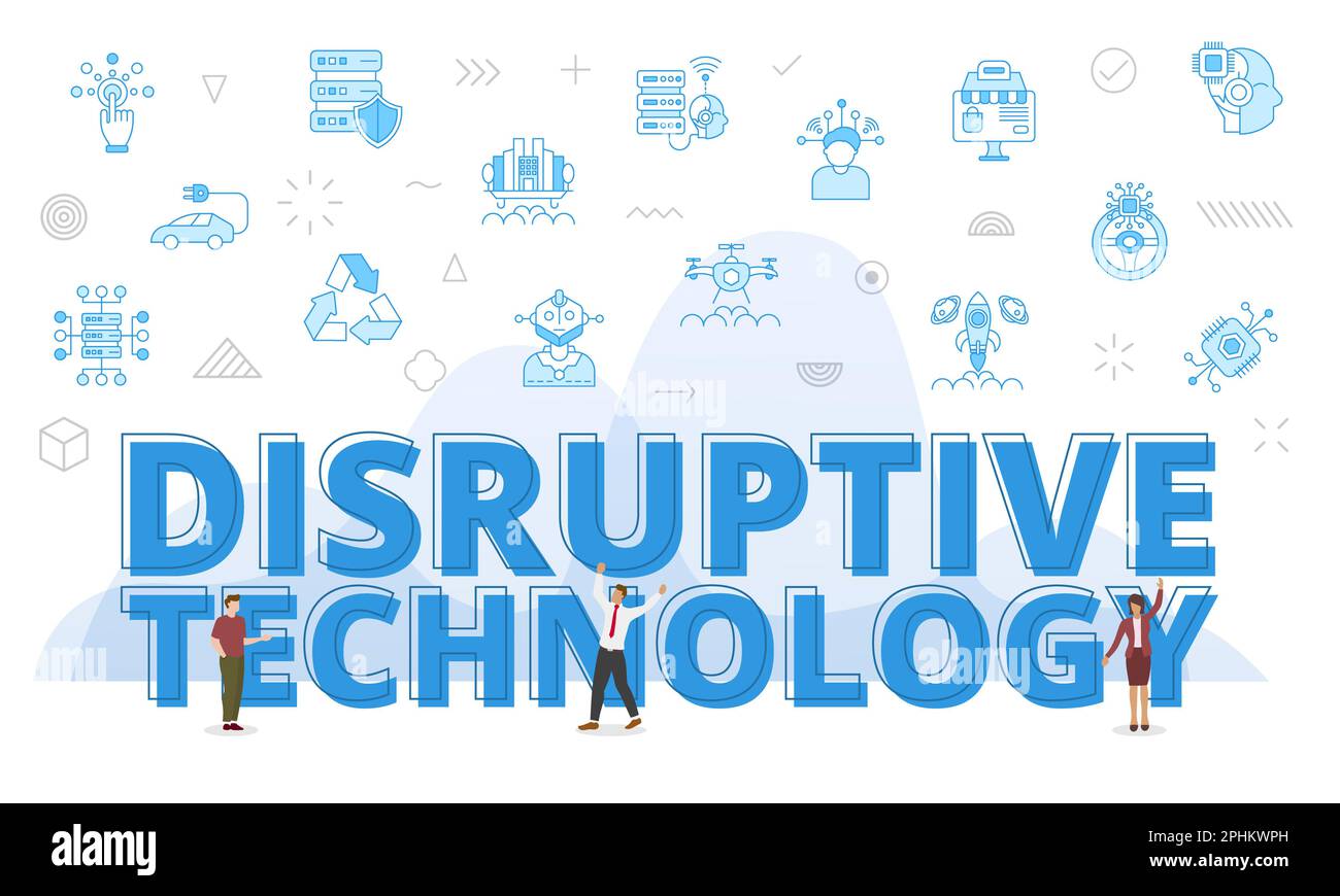 disruptive technology concept with big words and people surrounded by ...