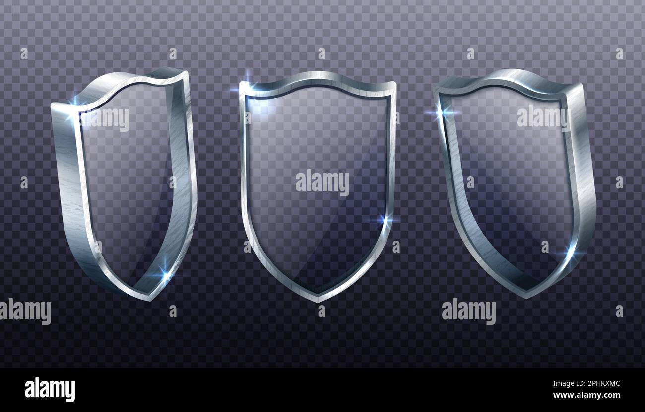 Glass shield in metal frame isolated on transparent background. Vector ...