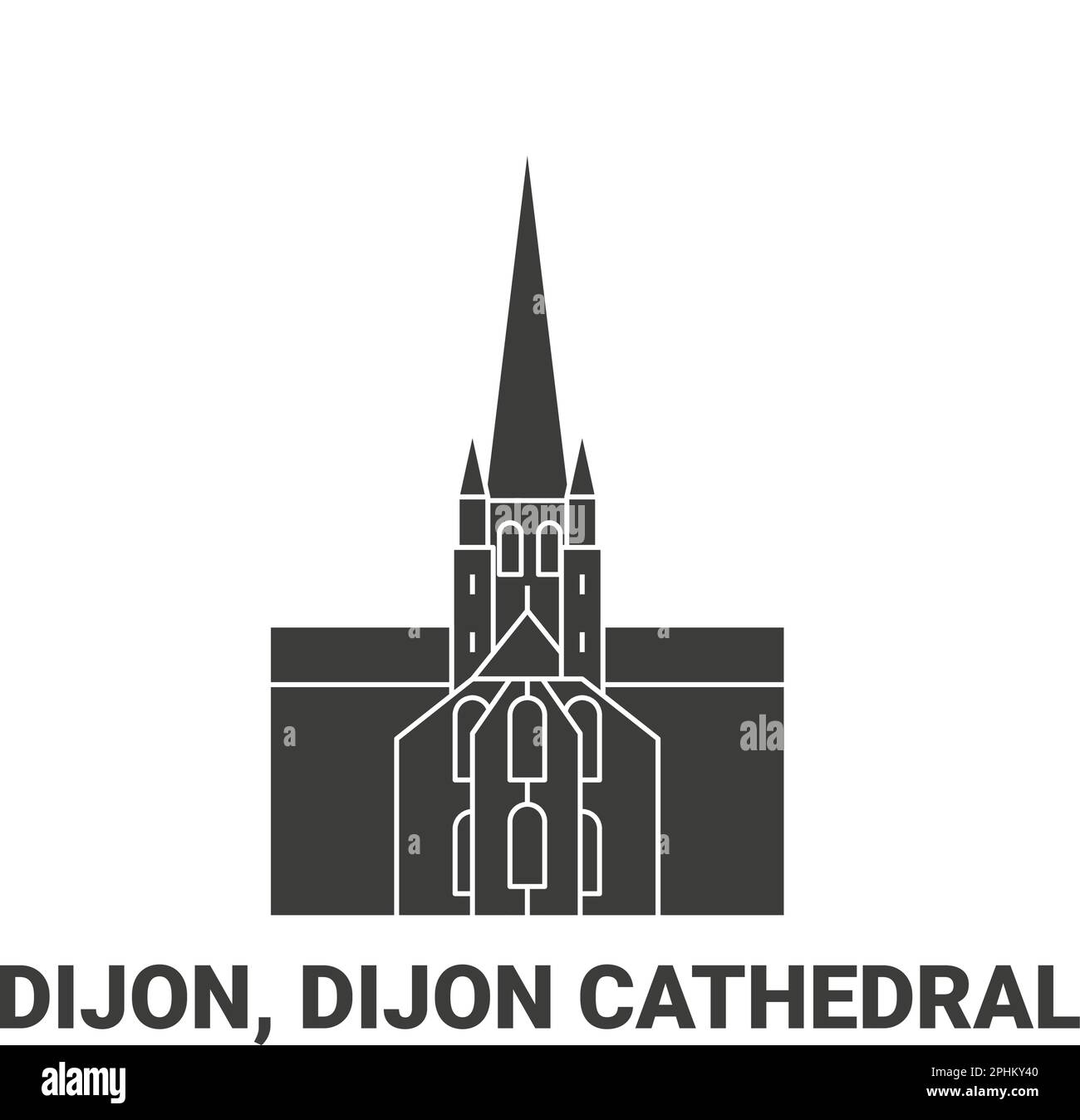 France, Dijon, Dijon Cathedral, travel landmark vector illustration ...