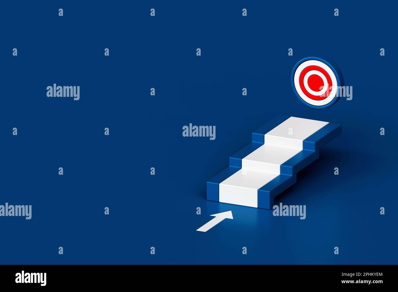 White arrow pointing up stair with target sign at the top. business way ...