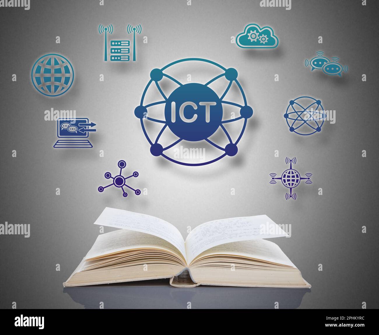 Ict concept above an open book Stock Photo - Alamy