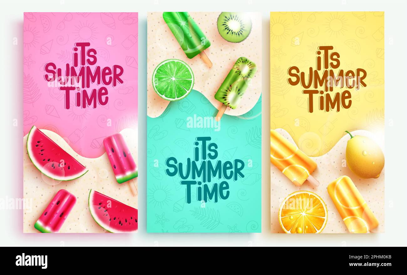 Summer time vector poster set. It's summer time text with popsicle ...