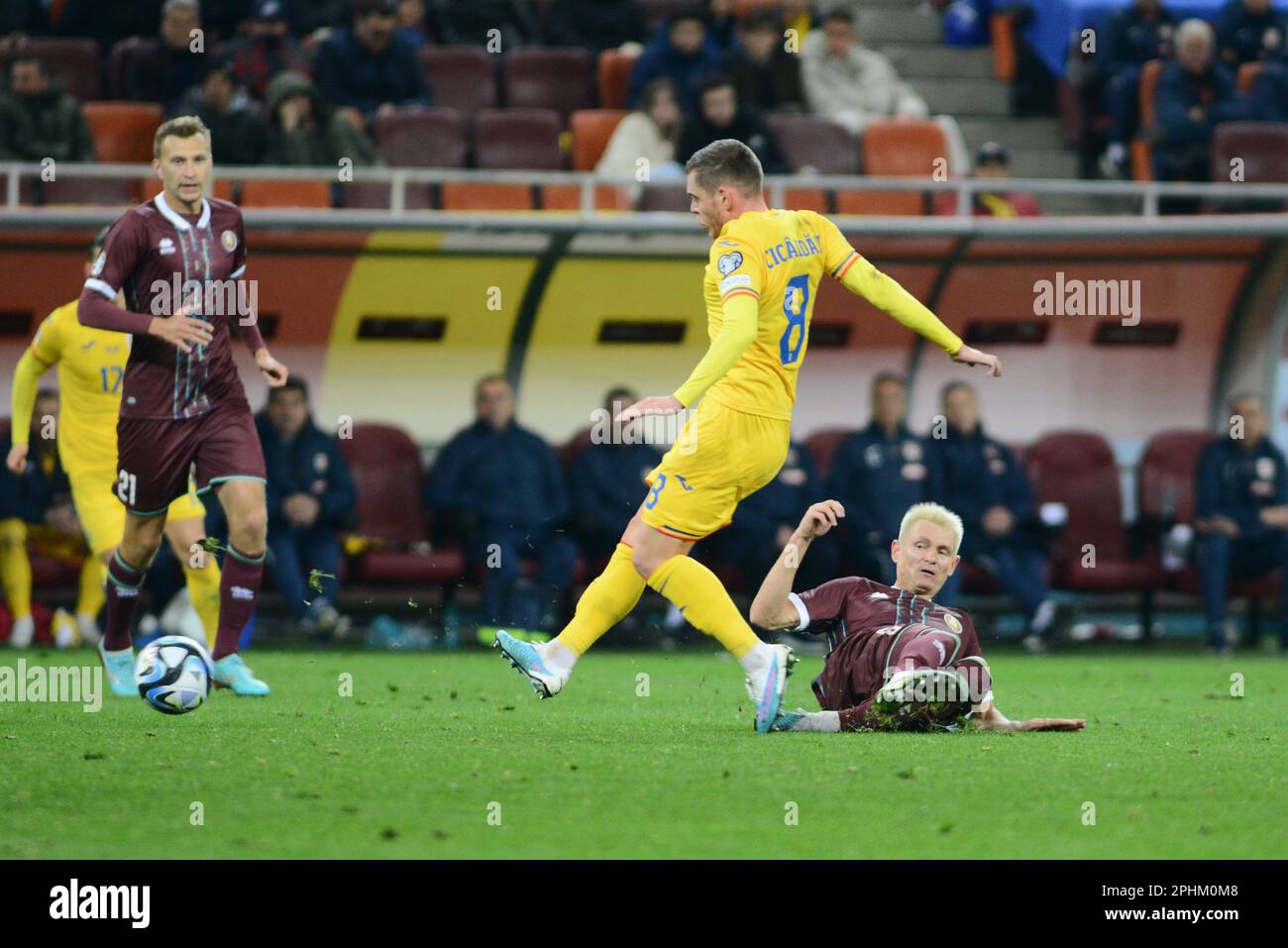 Alex Cicaldau #8 during Euro 2024 qualification game Romania vs Belarus ...
