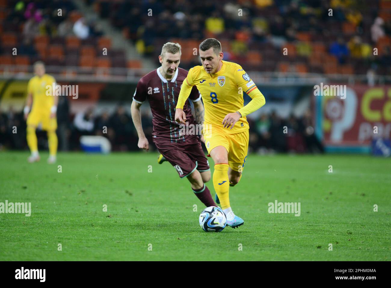 Alex Cicaldau #8 during Euro 2024 qualification game Romania vs Belarus ...