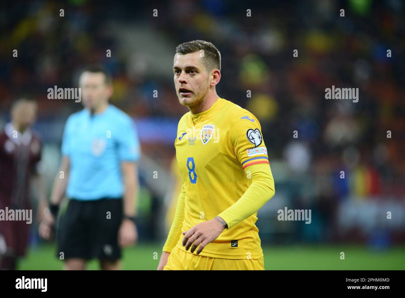Alex Cicaldau #8 during Euro 2024 qualification game Romania vs Belarus ...
