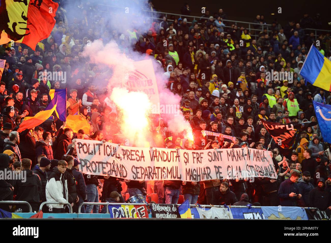 Romanian fans during Euro 2024 qualification game Romania vs Belarus ...