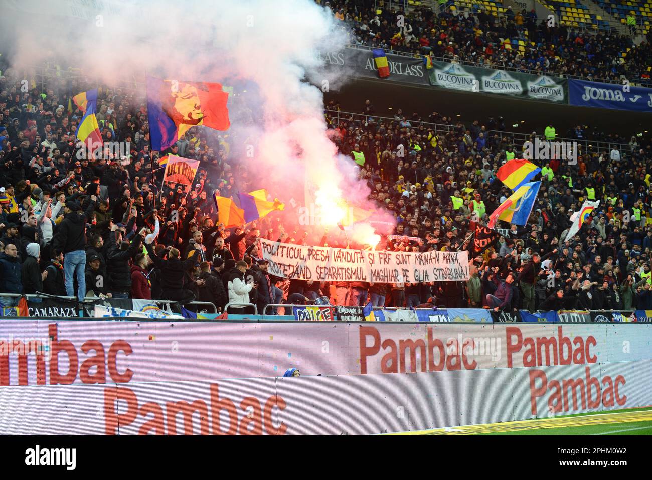 Romanian fans during Euro 2024 qualification game Romania vs Belarus ...