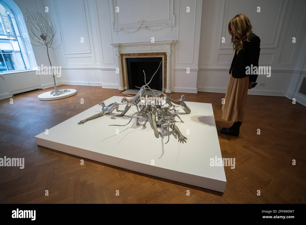 London UK 29 March 2023. RONA PONDICK, Monkeys, 1998-2001. Stainless ...