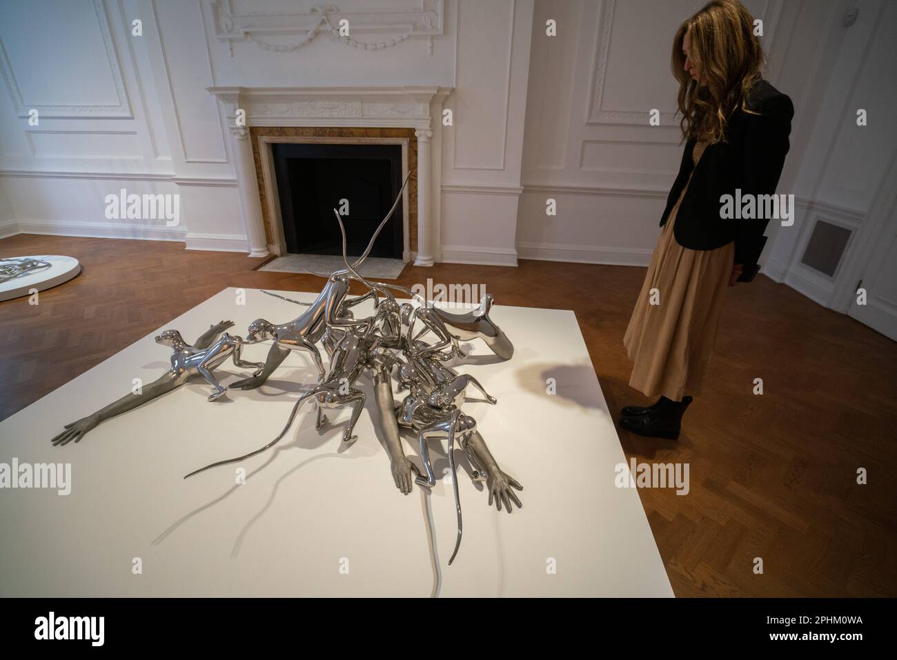 London UK 29 March 2023. RONA PONDICK, Monkeys, 1998-2001. Stainless ...