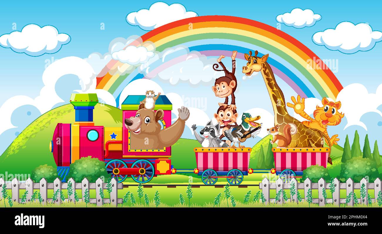 Animals on a Train Adventure illustration Stock Vector Image & Art - Alamy
