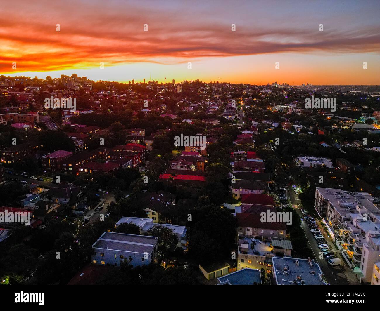 Aerial view of colourful Lights at sunset on Bondi Junction Australia Stock Photo - Alamy