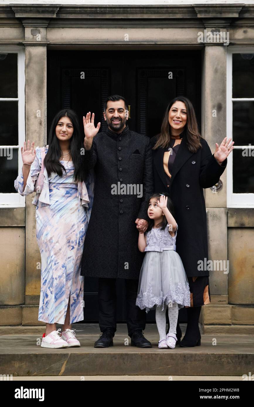 Humza Yousaf, with his wife Nadia El-Nakla, daughter Amal, three, and ...