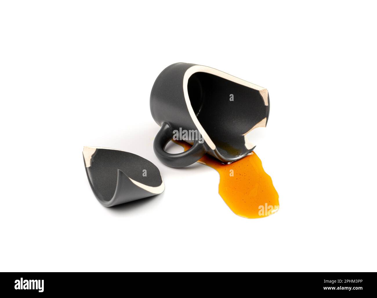 Broken Mug Isolated, Black Ceramic Cup Pieces, Smashed Teacup, Careless ...