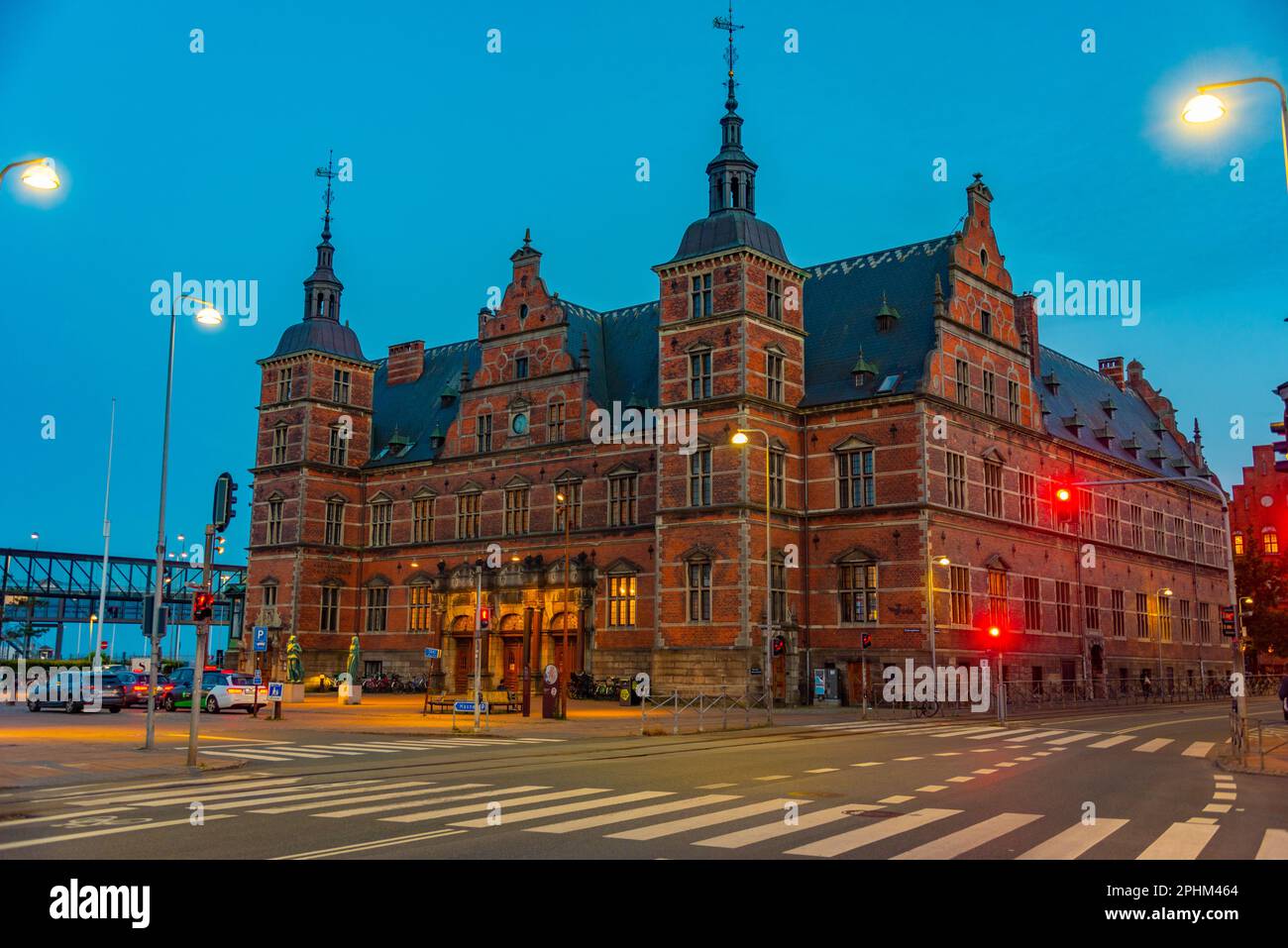 Sunset view of train station in Danish town Helsingor Stock Photo - Alamy