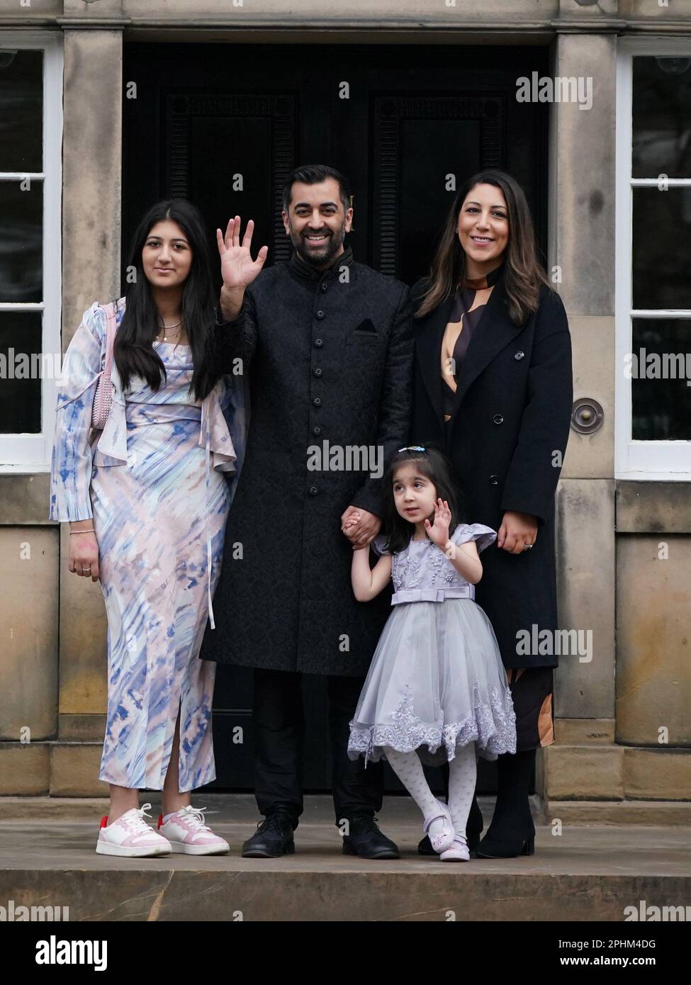 Humza Yousaf, with his wife Nadia El-Nakla, daughter Amal, three, and ...
