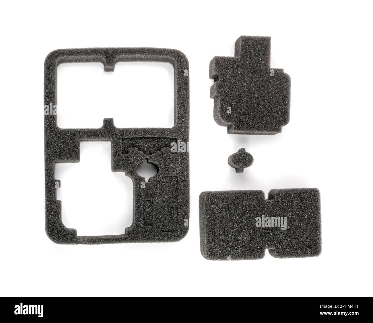 Packaging foam for electronic equipment isolated. Gray sponge pad for ...