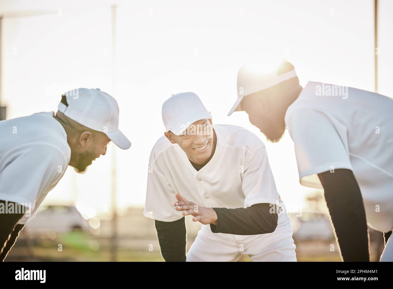 Teamwork, baseball or men planning with motivation, hope or faith in ...
