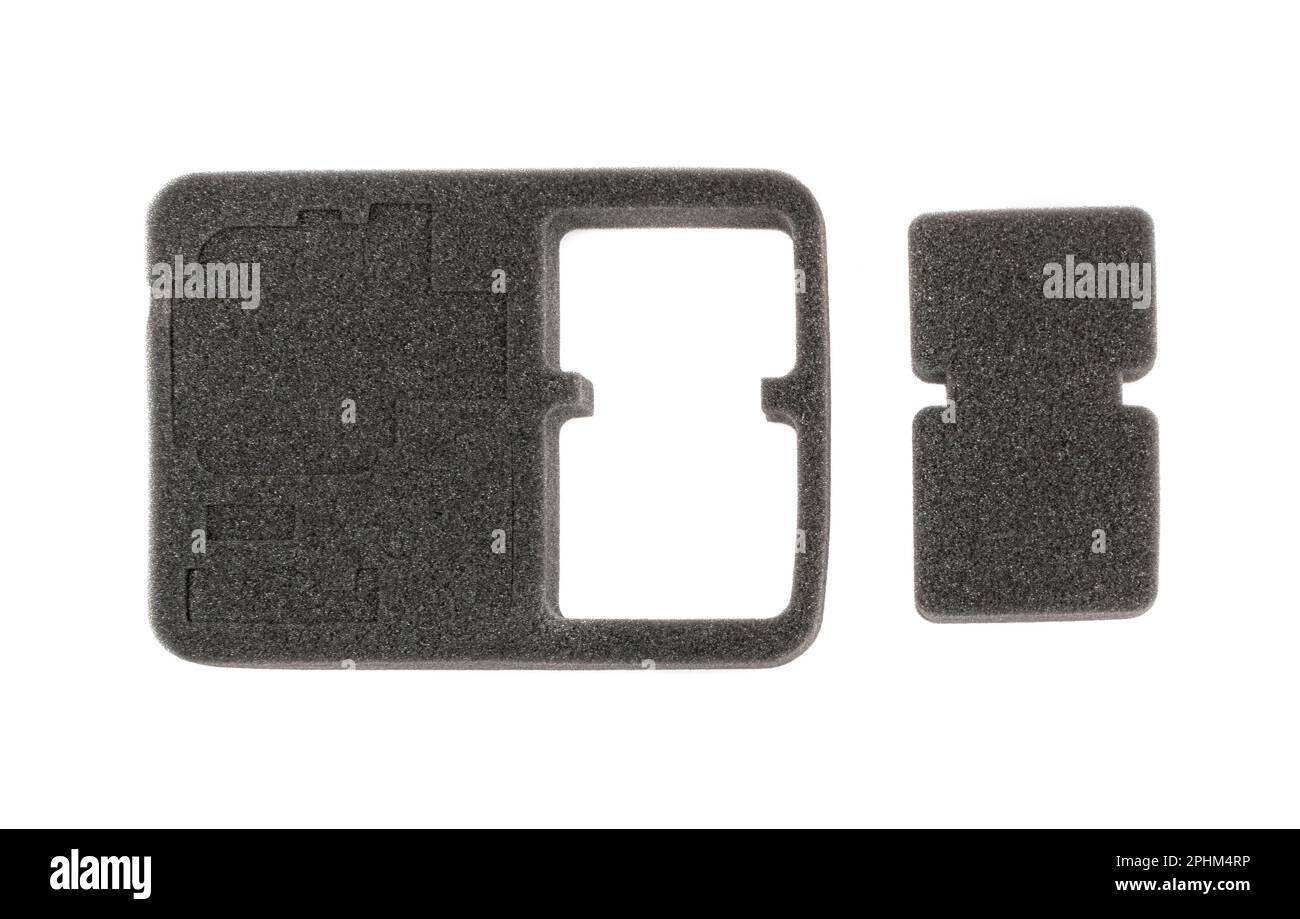 Packaging foam for electronic equipment isolated. Gray sponge pad for ...
