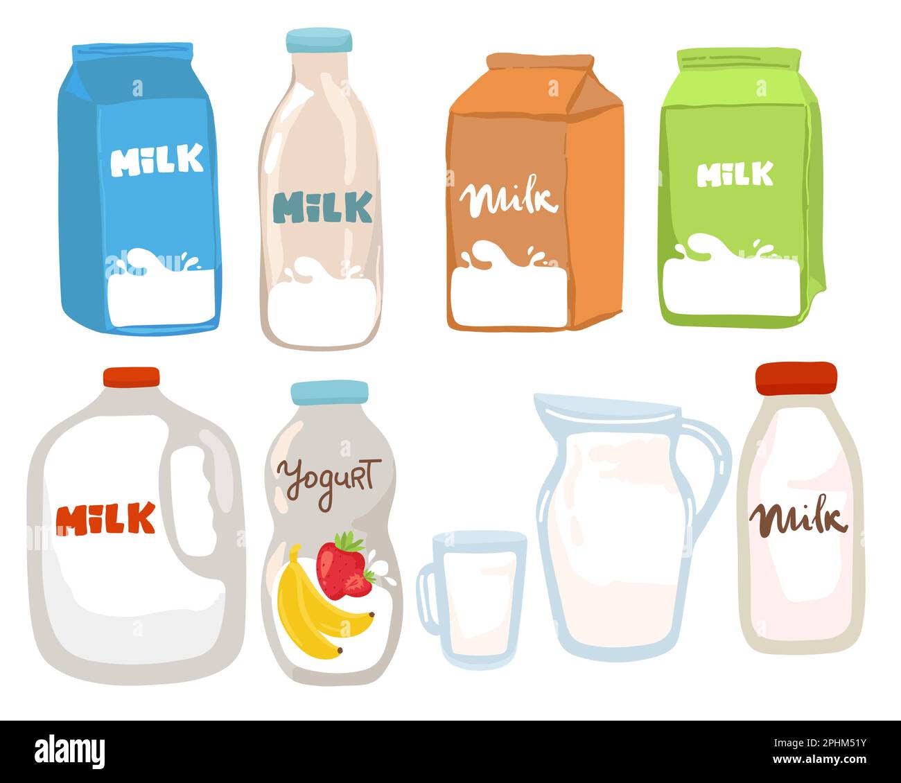 Milk boxes set Vector realistic. Collection of regular milk, oats, soy ...