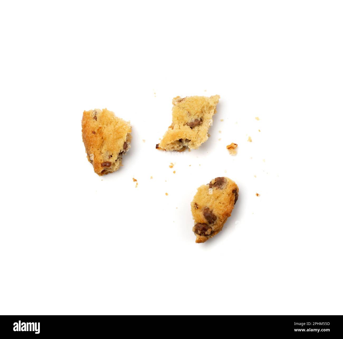 Simple crumbled cookie isolated. Broken oatmeal sugar bitten cookies ...