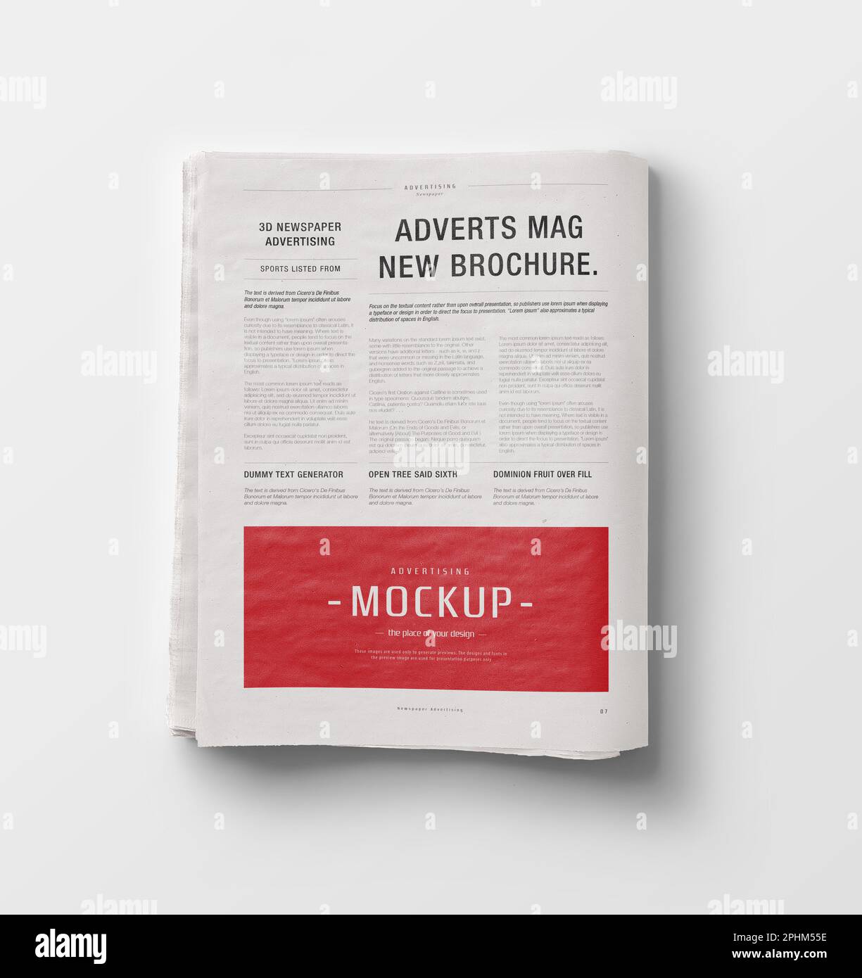 Newspaper Advertising Banner on Magazine, Brochure Mockup 3D Rendering ...