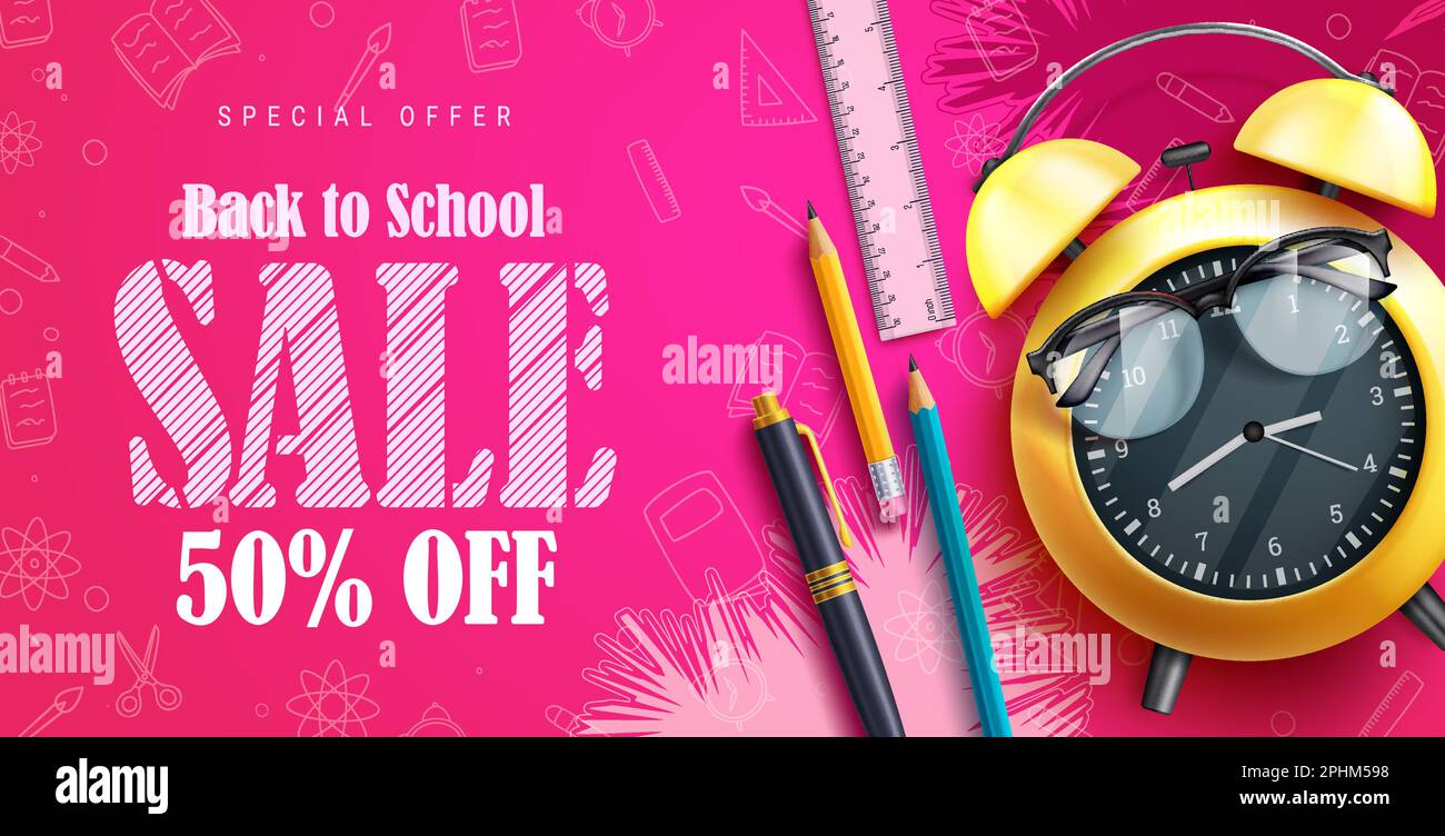 Back to school sale vector banner background. Back to school sale 50 % ...