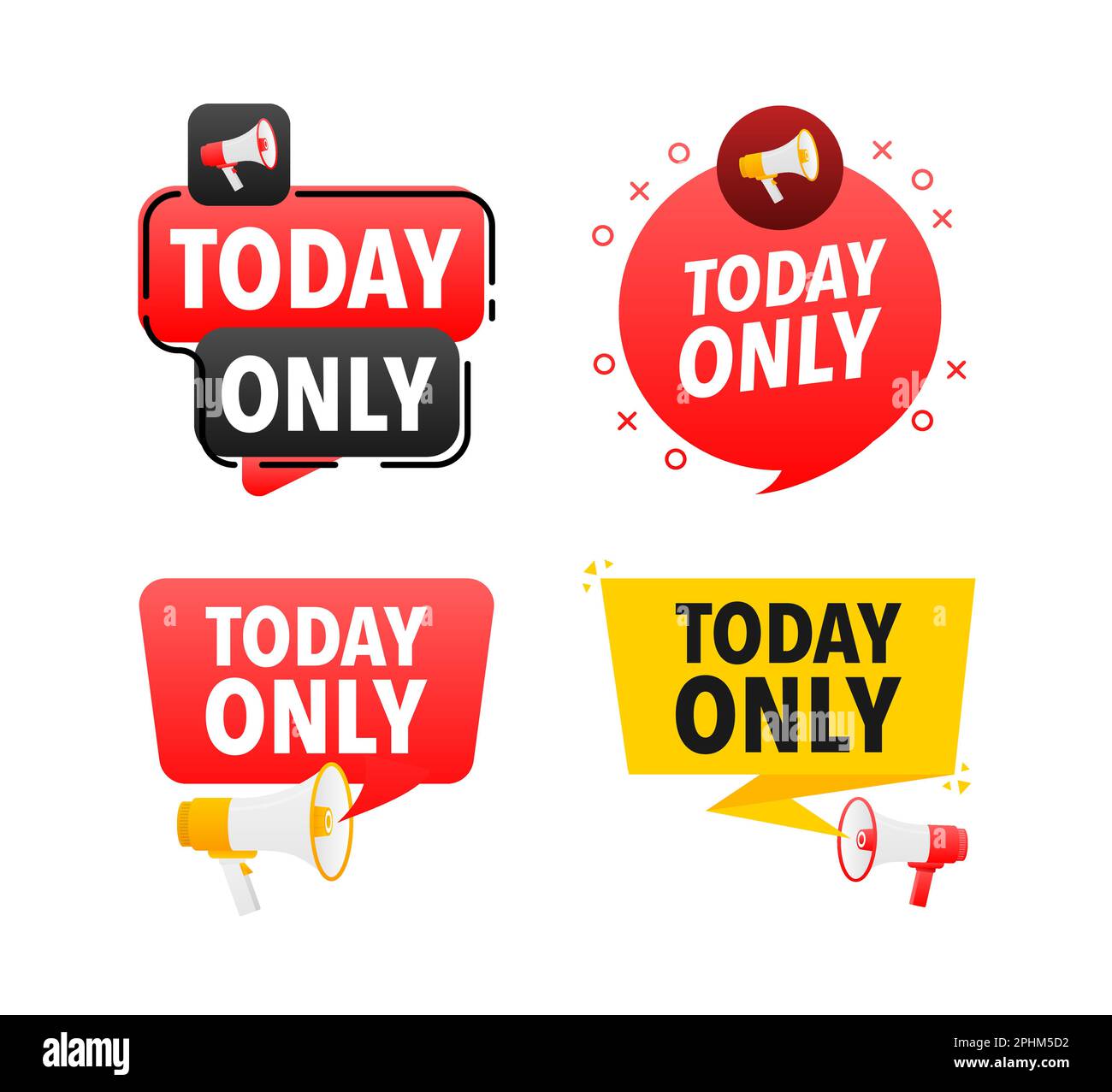 Megaphone label set with text today only. Today only announcement ...