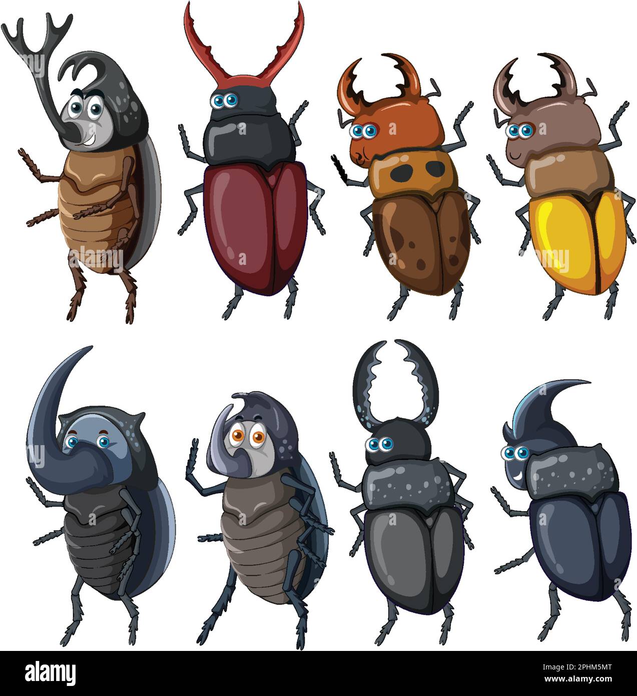Set of beetle cartoon character illustration Stock Vector Image & Art ...
