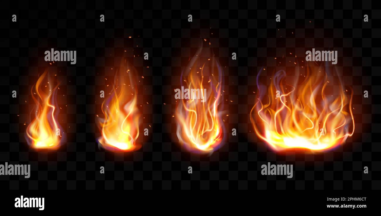 Realistic fire, torch flame set isolated on transparent background ...