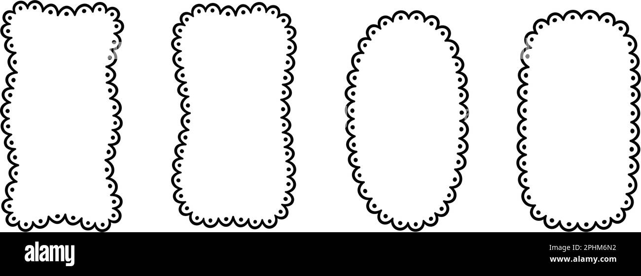 Doodle retangle and oval scalloped frames. Hand drawn scalloped edge ...